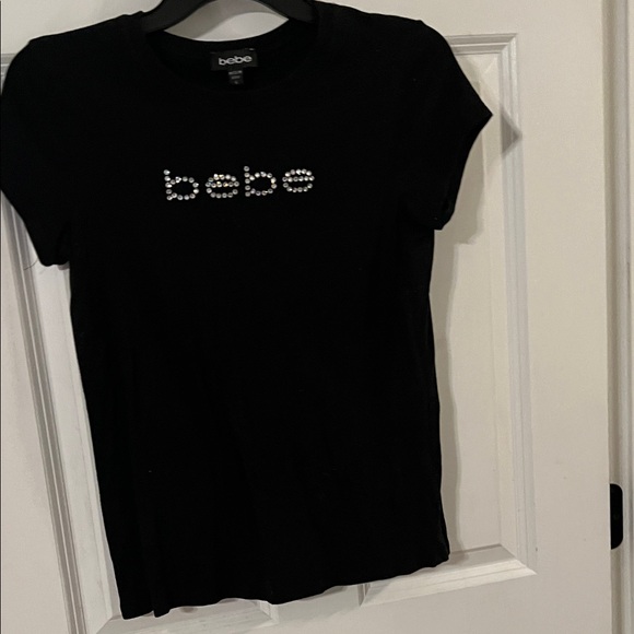 bebe | Tops | Vintage Rare Rhinestone Bebe Black Short Sleeve Tee With ...